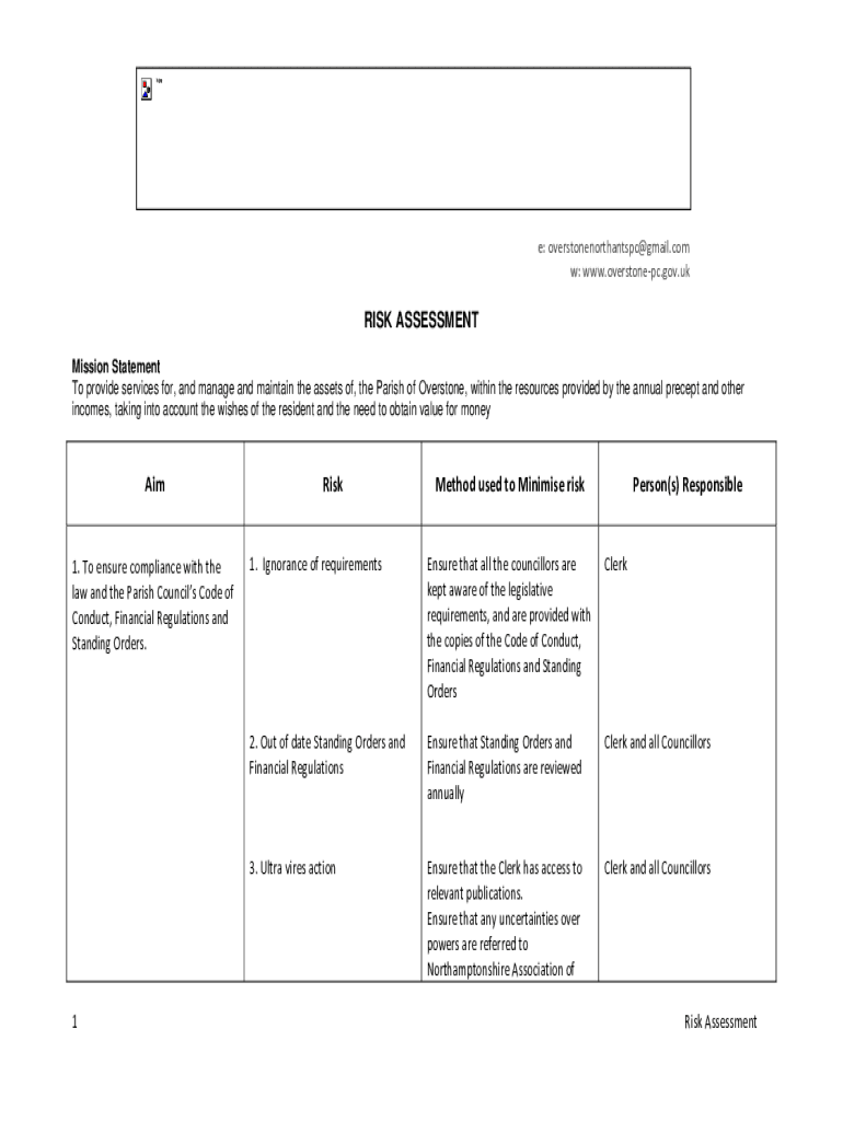 Fillable Online Risk Assessment - Overstone Parish Council Fax Email ...
