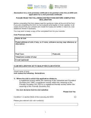 Fillable Online Declaration for a club premises certifate. Declaration for a club premises ...