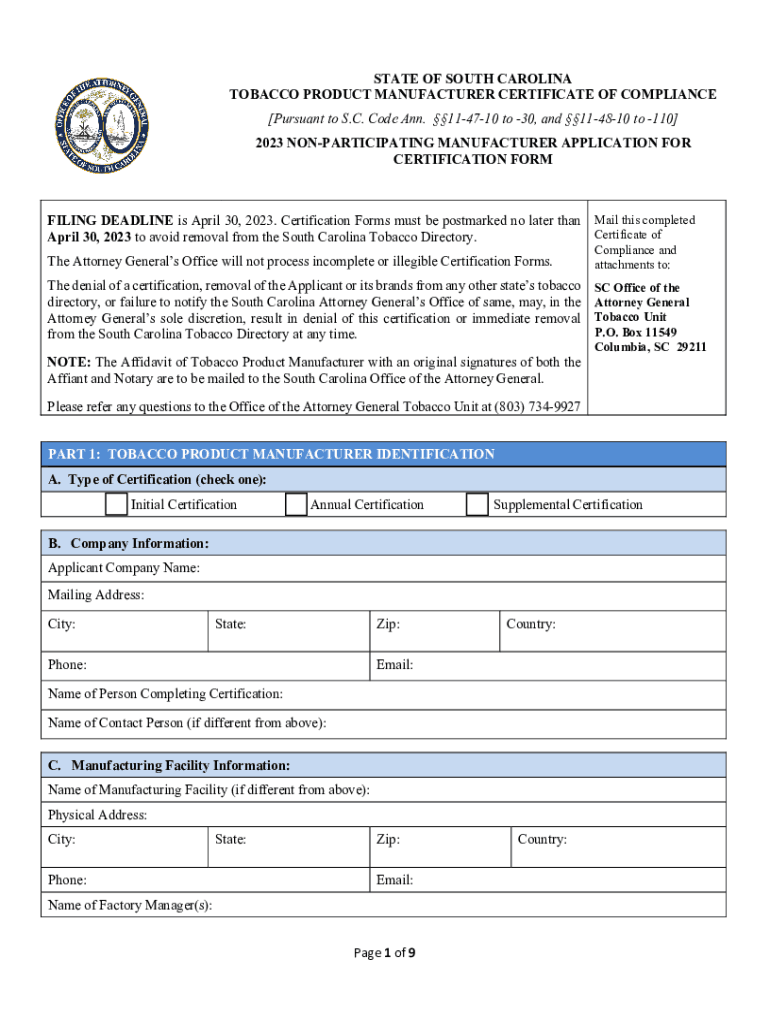 Fillable Online Other Tobacco Products - Forms - SC Department of ...