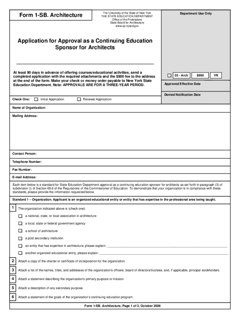 Fillable Online ArchitectureForm 1-SB. Application for Approval as a Continuing Education ...