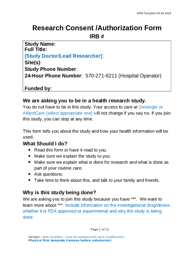 Consent Templates - CHOP Research Institute Doc Template | pdfFiller