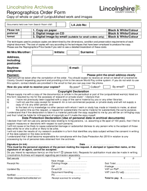 Fillable Online Lincolnshire Archives Reprographics Order Form Fax ...