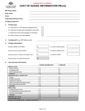 Fillable Online Cost of goods information (PB11b form) at the time of ...