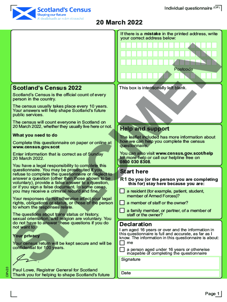 Fillable Online Scotland census questions 2022: Form in full, how to ...