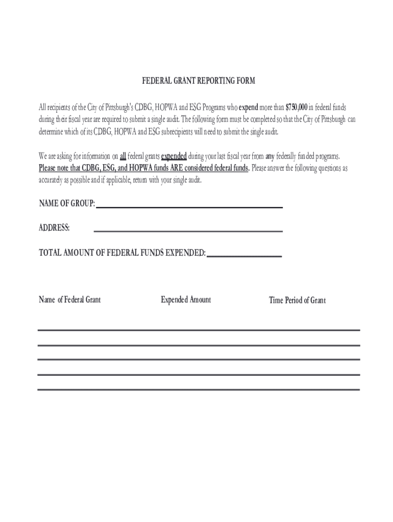 Fillable Online apps pittsburghpa FEDERAL GRANT REPORTING FORM All ...