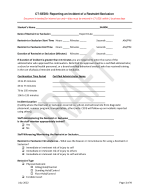 Fillable Online CT-SEDS: Reporting an Incident of a Restraint/Seclusion ...
