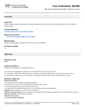 Fillable Online Bile Acid Malabsorption and Fecal Bile Acids Testing ...