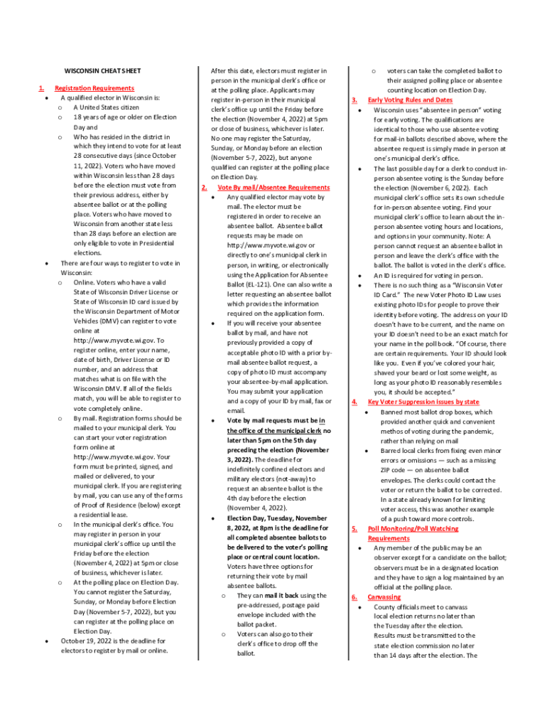 Fillable Online Wisconsin Cheat Sheet for Voters Fax Email Print ...