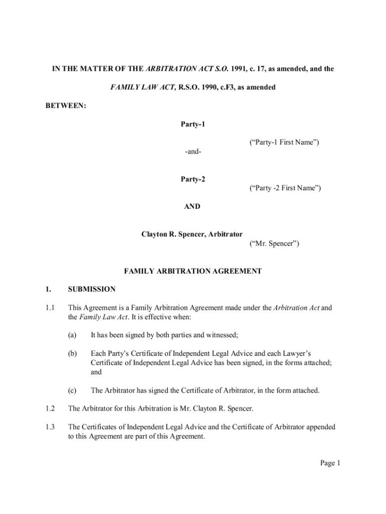 Fillable Online Part 1. Uniform Family Law Arbitration Act Fax Email ...