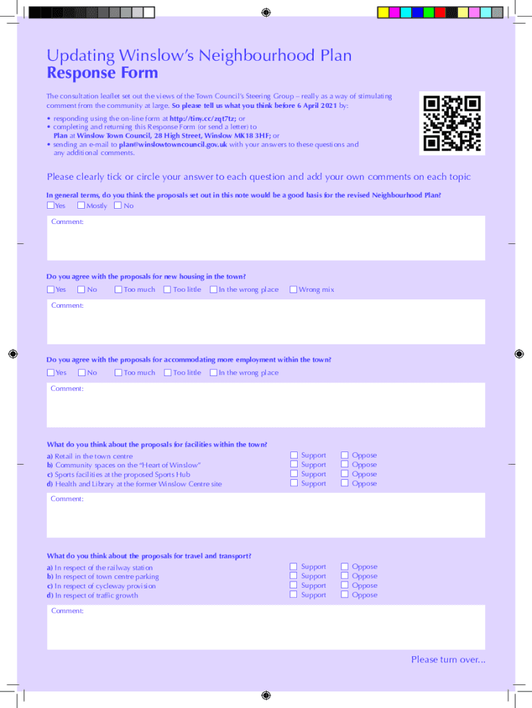 Fillable Online Updating Winslow's Neighbourhood Plan Response Form Fax ...