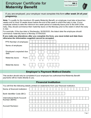 Fillable Online Maternity Benefit Employer Certificate (MB2) - gov.ie ...