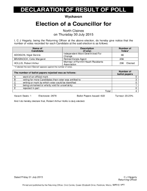 Fillable Online DECLARATION OF RESULT OF POLL Election of a Councillor ...