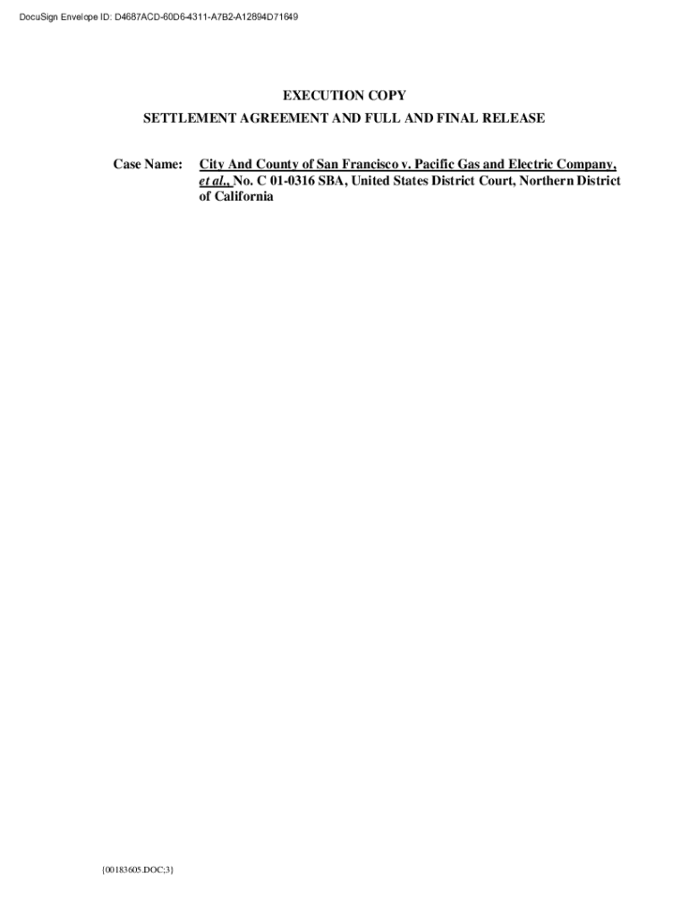 Fillable Online EXECUTION COPY SETTLEMENT AGREEMENT AND FULL AND ... Fax Email Print - pdfFiller