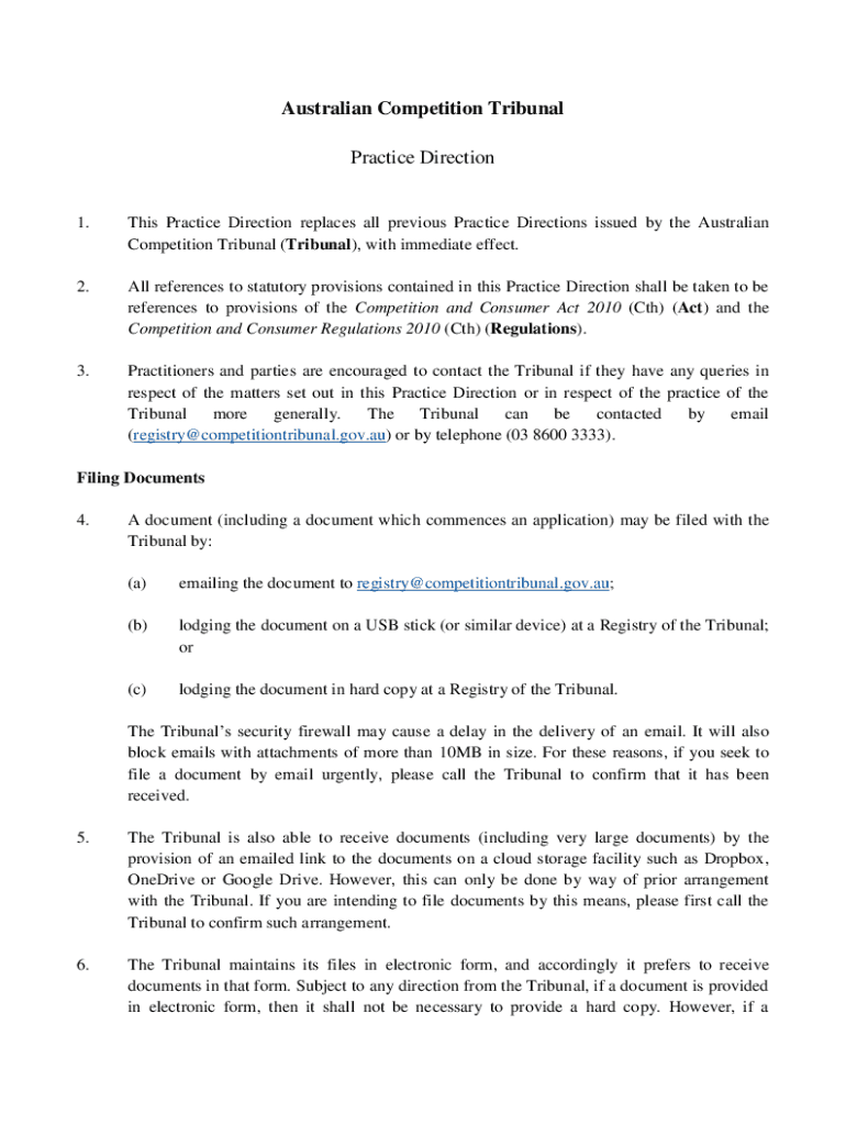 Fillable Online Practice Directions of the Australian Competition ...
