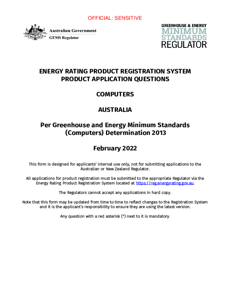 Fillable Online Energy Rating Product Application Form Questions ...
