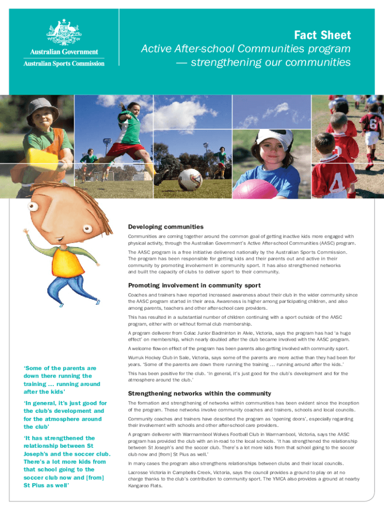 Fillable Online Fact Sheet - Active After-school Communities program - strengthening our ...