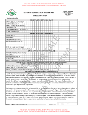 Fillable Online NATIONAL IDENTIFICATION NUMBER (NIN) ENROLMENT FORM Fax ...
