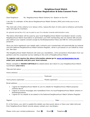 Fillable Online Member registration and consent form - Neighbourhood ...