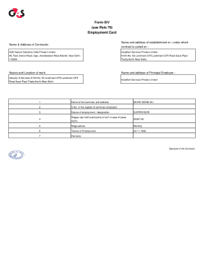 Fillable Online Form XIV (See Rule 76) Employment Card Name and address ...