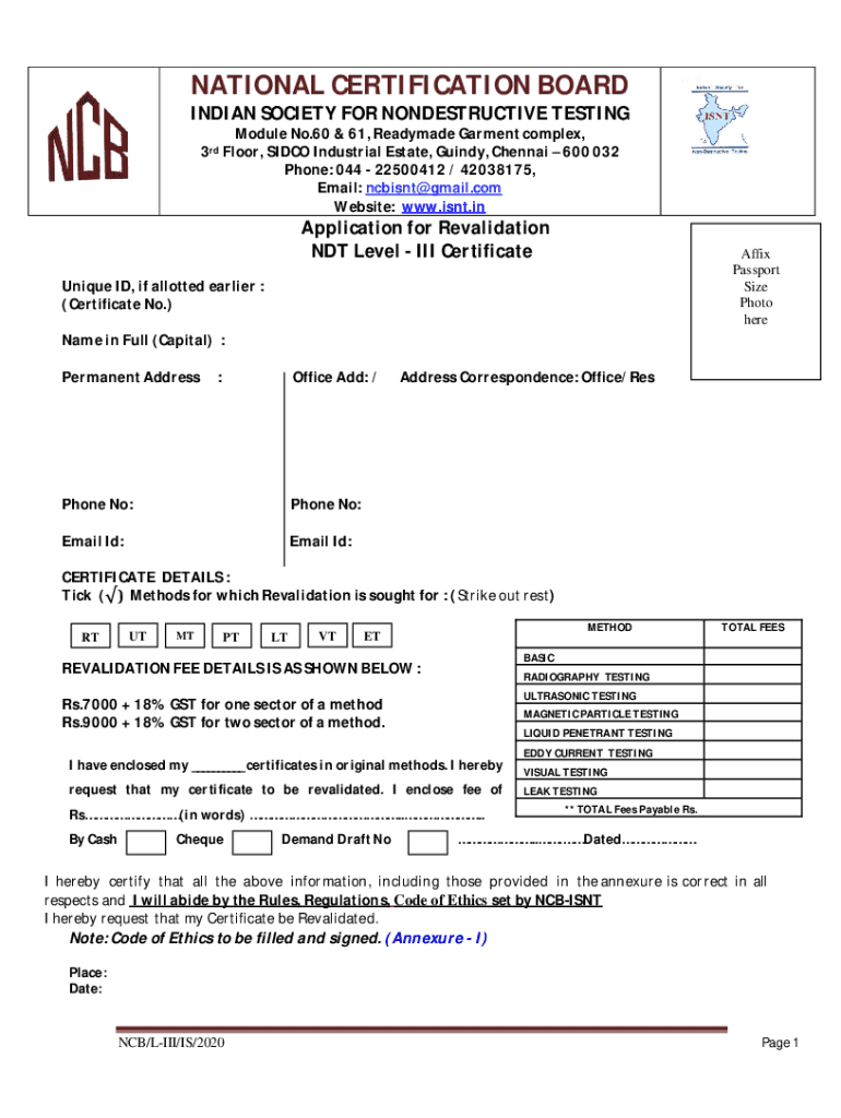 Fillable Online About NDT - Indian Society for Non-destructive Testing ...