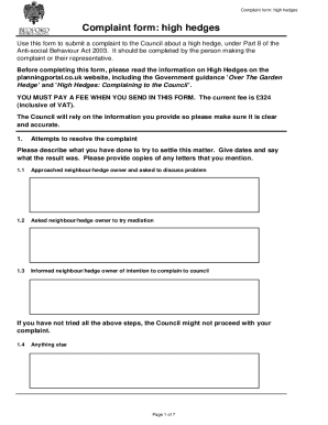 Fillable Online High Hedges Complaint Form - City of Lincoln Council Fax Email Print - pdfFiller