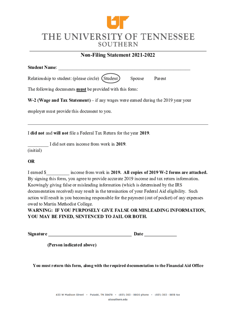 Fillable Online Non filing statement.docx Fax Email Print - pdfFiller