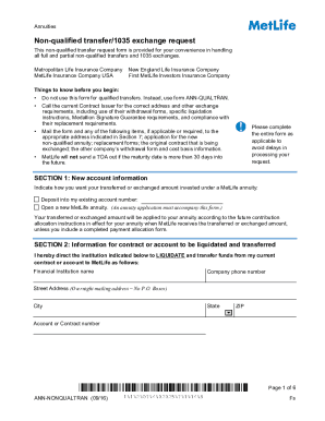 Fillable Online Transfer/1035 Exchange Request Section-By-Section ...