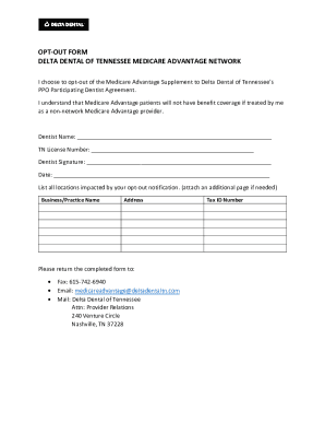 Fillable Online OPT-OUT FORM DELTA DENTAL OF TENNESSEE MEDICARE ... Fax ...
