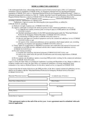 Fillable Online Medical Director Agreement Form - MIEMSS Fax Email ...