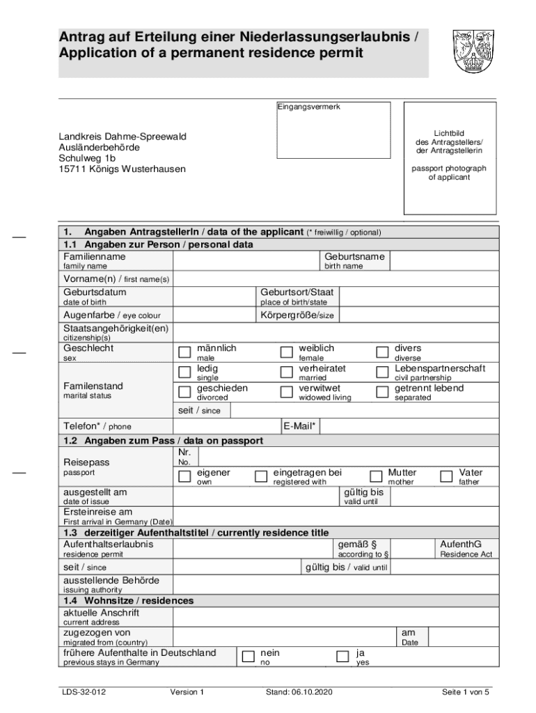 Ausfüllbar Online Antrag auf Erteilung einer Niederlassungserlaubnis ...