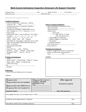 Fillable Online Multi-County Ambulance Inspection Advanced Life Support Checklist Fax Email ...