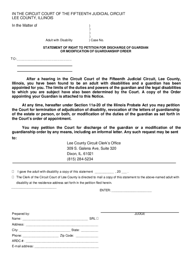 Fillable Online Statement of Right to Petition for Discharge of ...