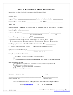 Fillable Online Report of Verified Positive Drug Test. 14 CFR Part 67 ...