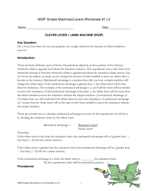 Fillable Online MiSP Simple Machines/Levers Worksheet #2 L1 Clever ...