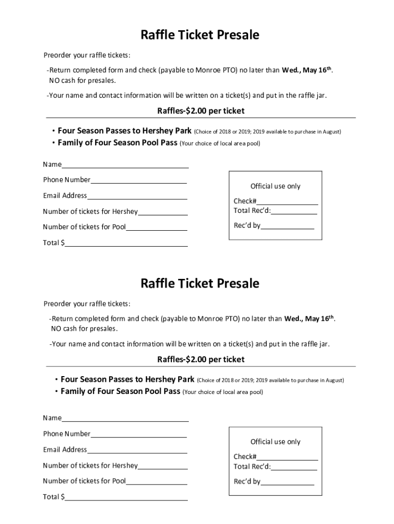 Fillable Online $5 and $10 Raffle Ticket Presale Order Form ...