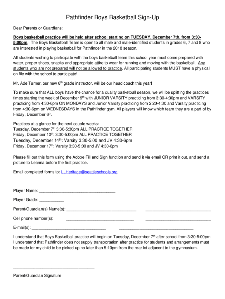 Fillable Online Boys Basketball Permission Form Fax Email Print - pdfFiller