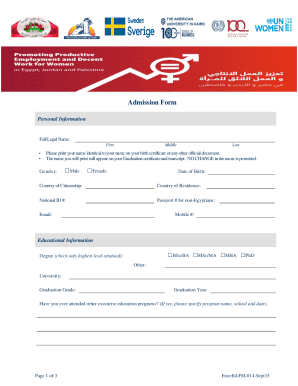 Fillable Online www3 aucegypt Please print your name identical to your name on your birth ...