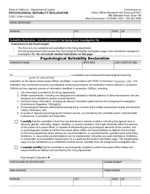 Fillable Online post ca 2-364 Psychological Suitability Declaration. 2 ...
