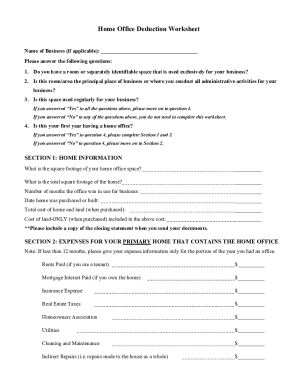 Fillable Online Home Office Deduction Worksheet - Twenty Over Ten Fax ...