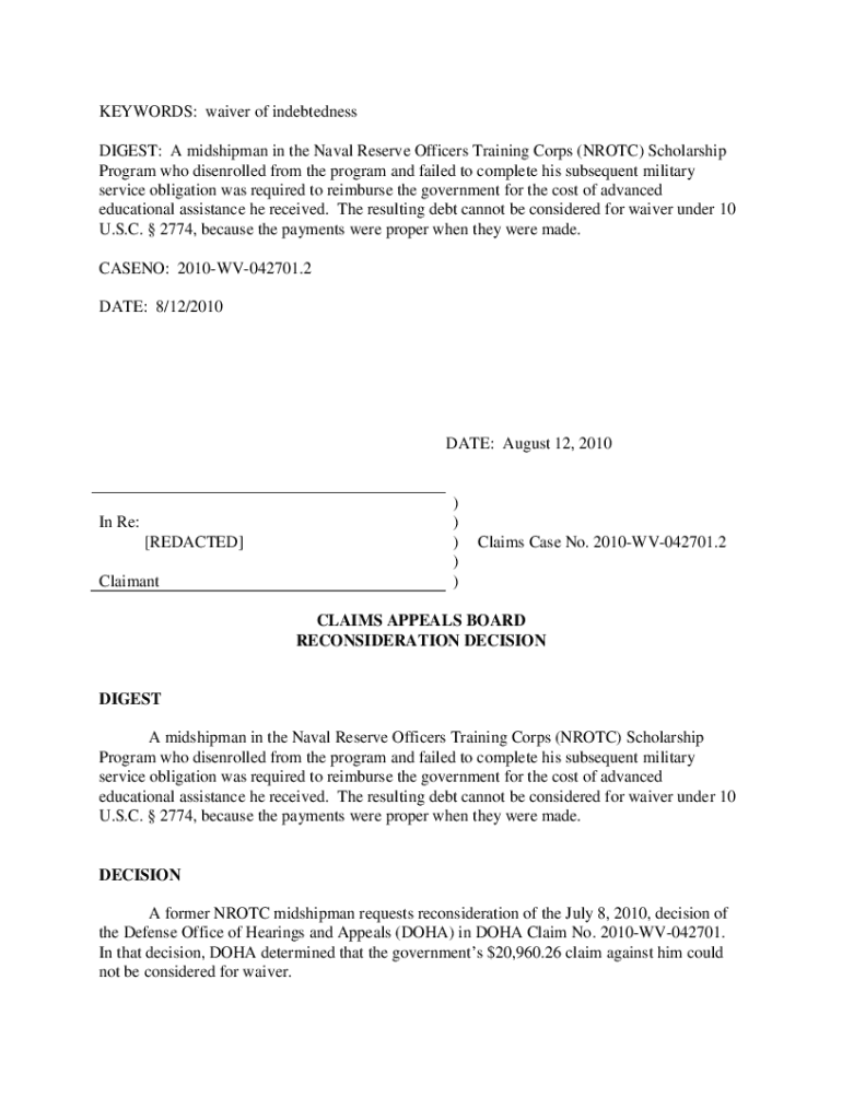 Fillable Online waiver of indebtedness DIGEST: A midshipman in the ...