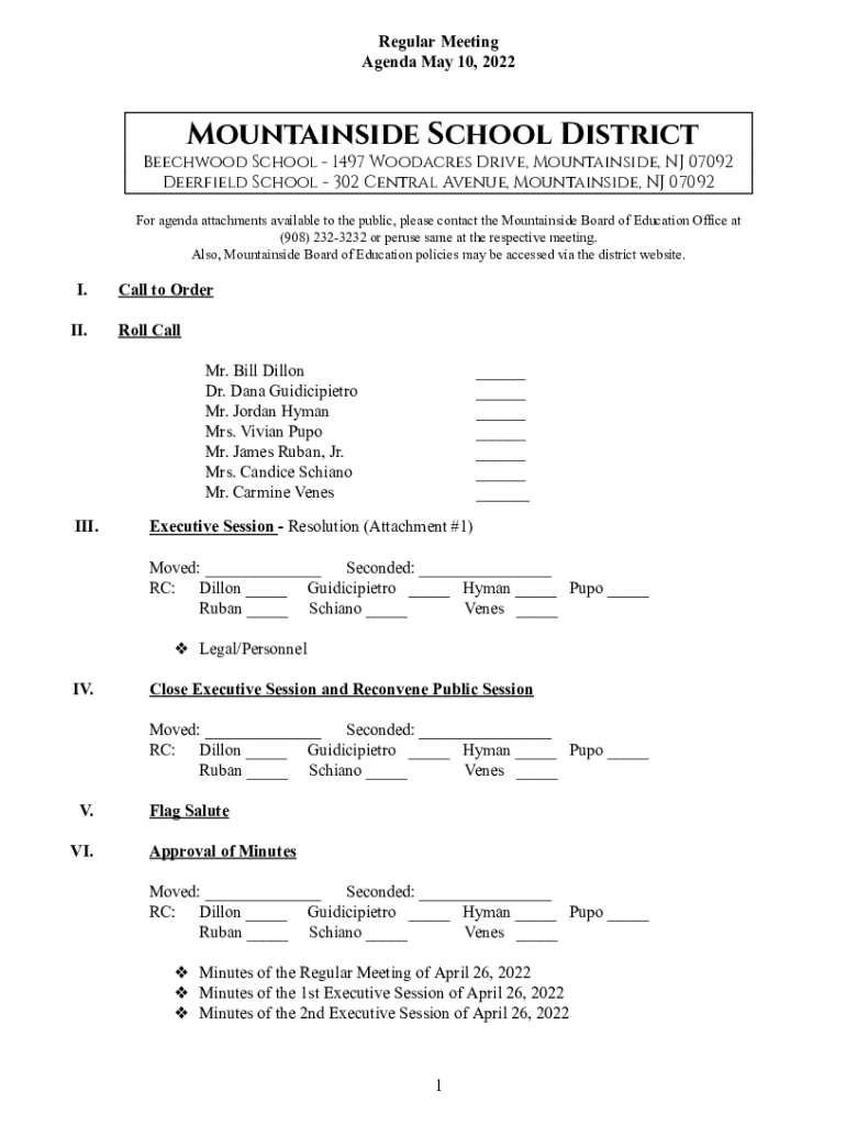 Fillable Online Deerfield Middle School, 302 Central Ave, Mountainside ...