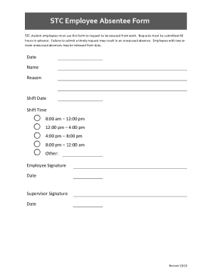 Fillable Online STC Employee Absentee Form Fax Email Print - pdfFiller