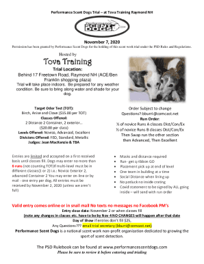 Fillable Online Performance Scent Dogs Trial at Tova Training, RAYMOND ...