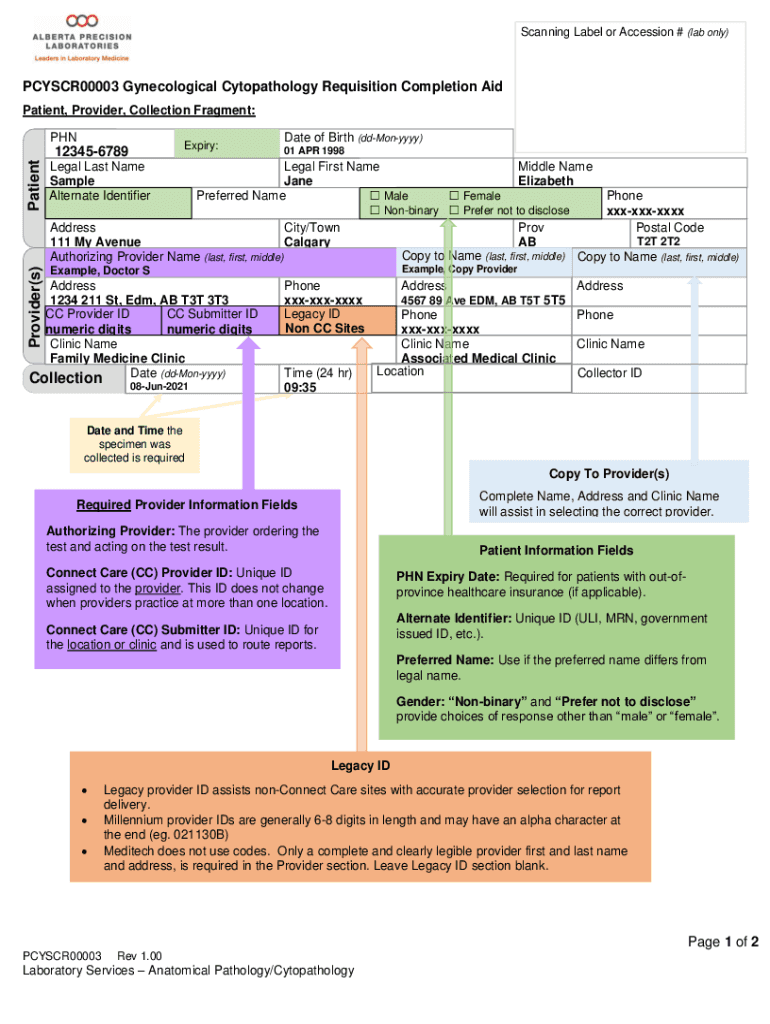 Fillable Online PCYSCR00003 Gynecological Cytopathology Requisition Completion Aid. PCYSCR00003 ...