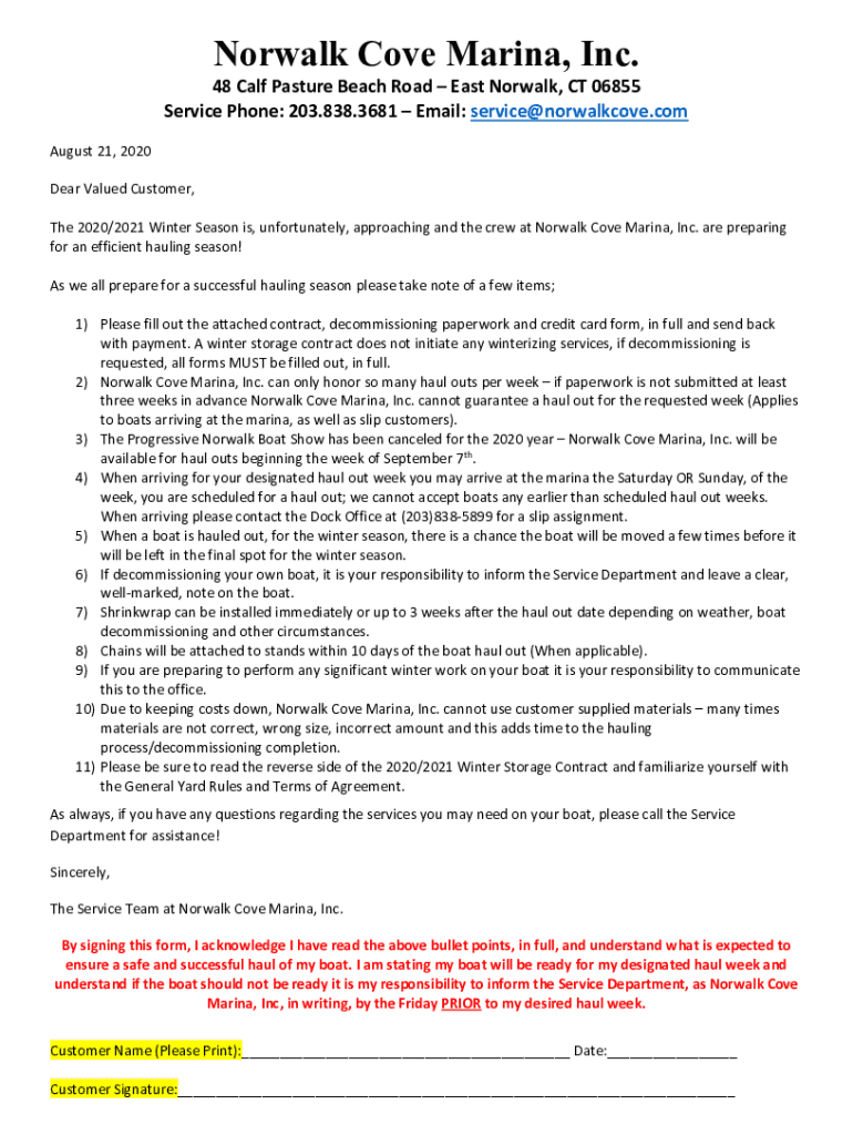 Fillable Online Norwalk Cove Marine Service Department Work Order Fax ...