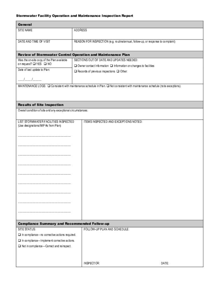 Fillable Online Stormwater Facility Operation and Maintenance ...
