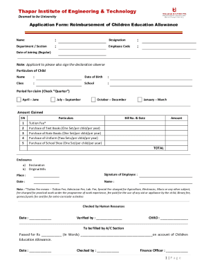 Fillable Online Reimbursement of Children Education Allowance - Thapar ...