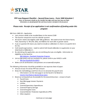 Fillable Online PPP Loan Request Checklist Second Draw Loans Form 1040 ...