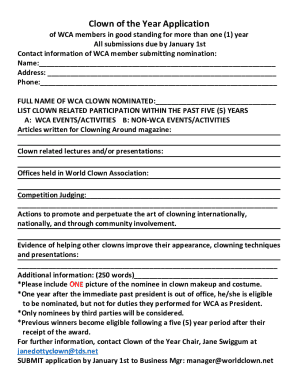 Fillable Online Clown of the Year Application Fax Email Print - pdfFiller