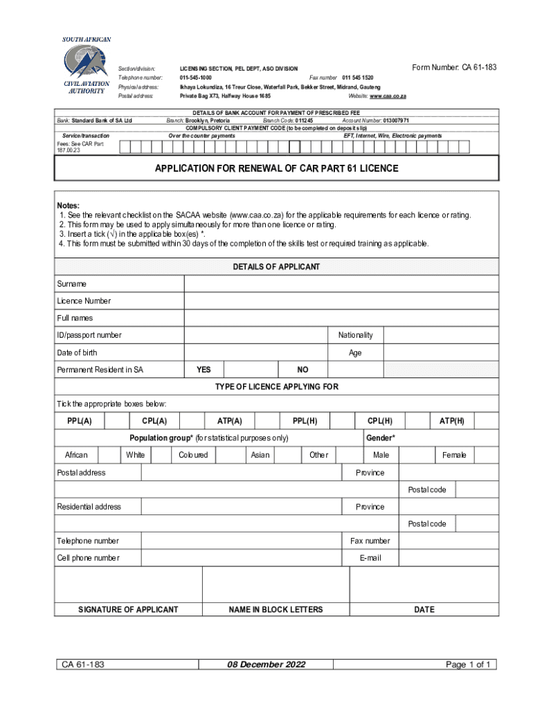 Fillable Online Fillable Online caa co CA 43-08 - South African Civil Aviation ... Fax Email ...
